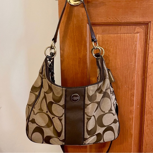 Coach | Bags | Coach Signature Striped Hobo Canvas Shoulder Bag ...